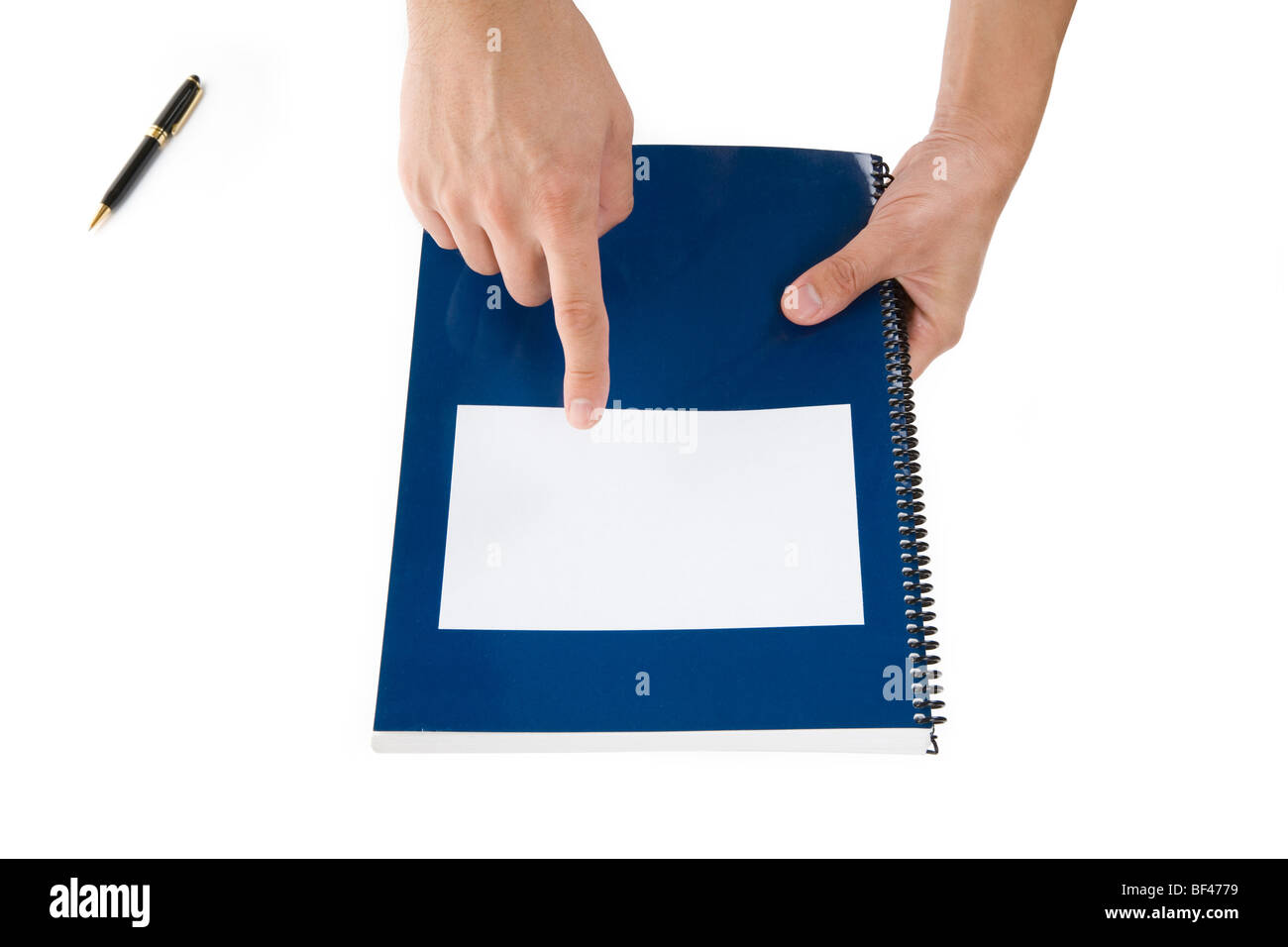 Blue school textbook, notebook or manual with white background Stock ...