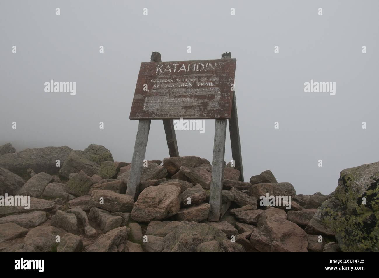 Appalachian Trail end point on Mt Katahdin, Baxter State Park, Maine ...