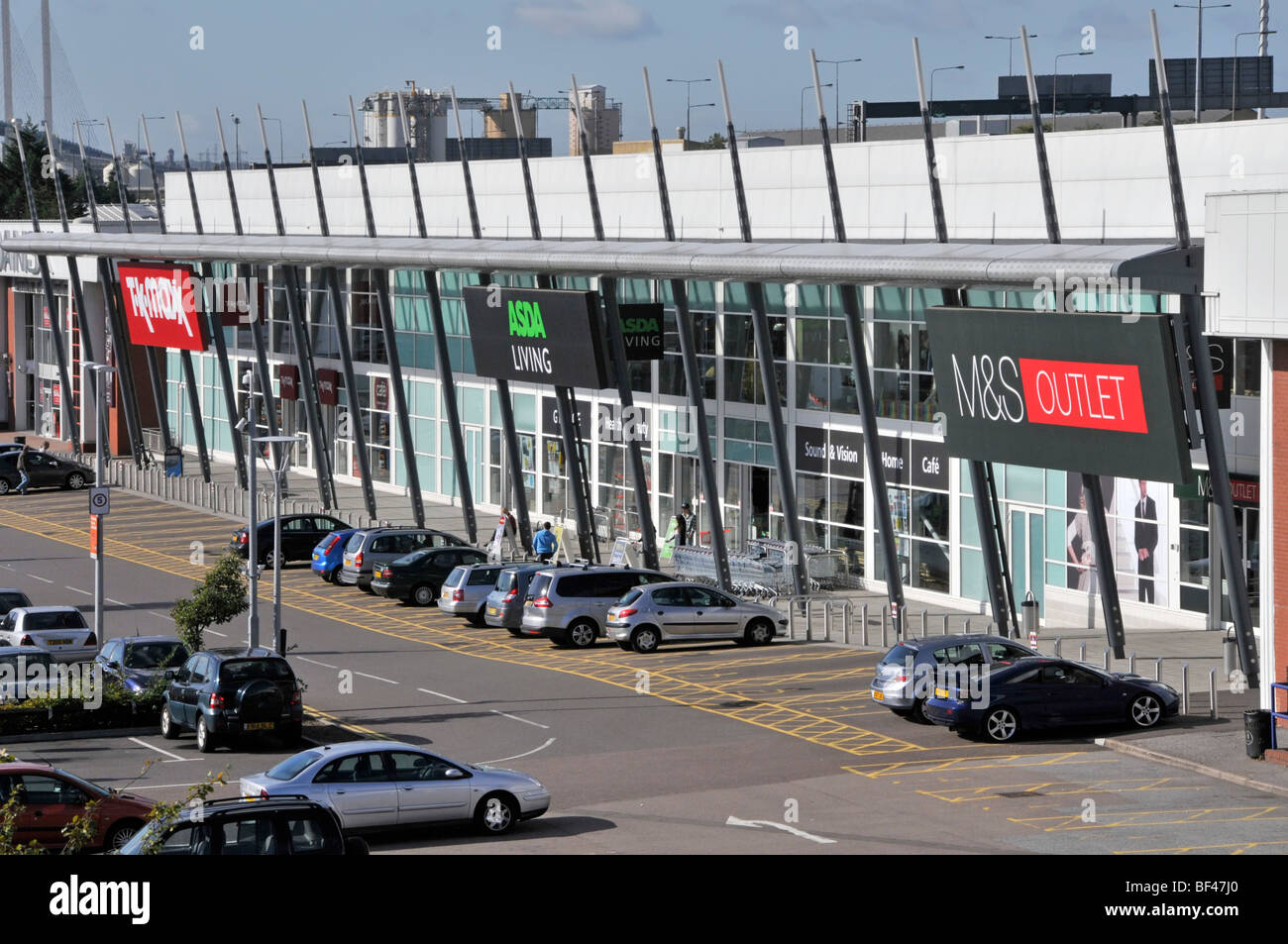 Aerial view of Asda Living TK Maxx & M&S Outlet stores & shop fronts ...