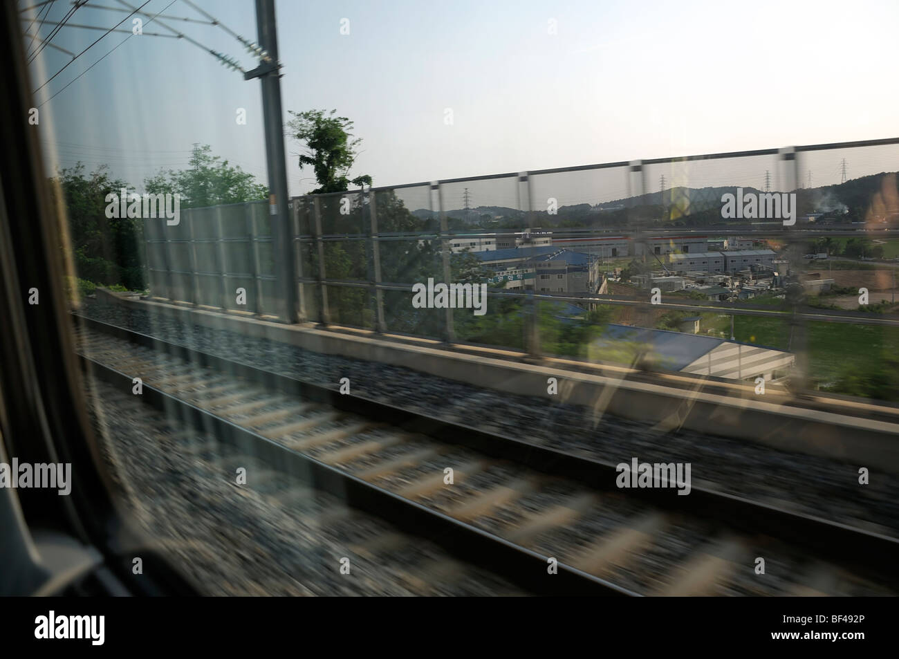 Korea Seoul KTX Express Train inside moving movement blur high speed ...