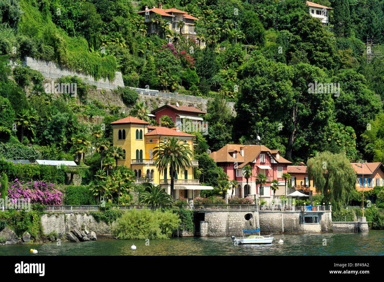 Lakeside mansions at Lake Maggiore, Cannero Riviera, Piedmont, Italy ...
