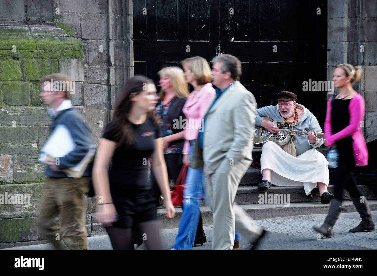 old man beard dressed dress hare krishna busking busk silver steel ...