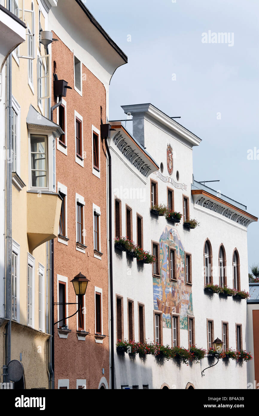 Houses and historic city hall, old town, Hallein, Salzburger Land ...