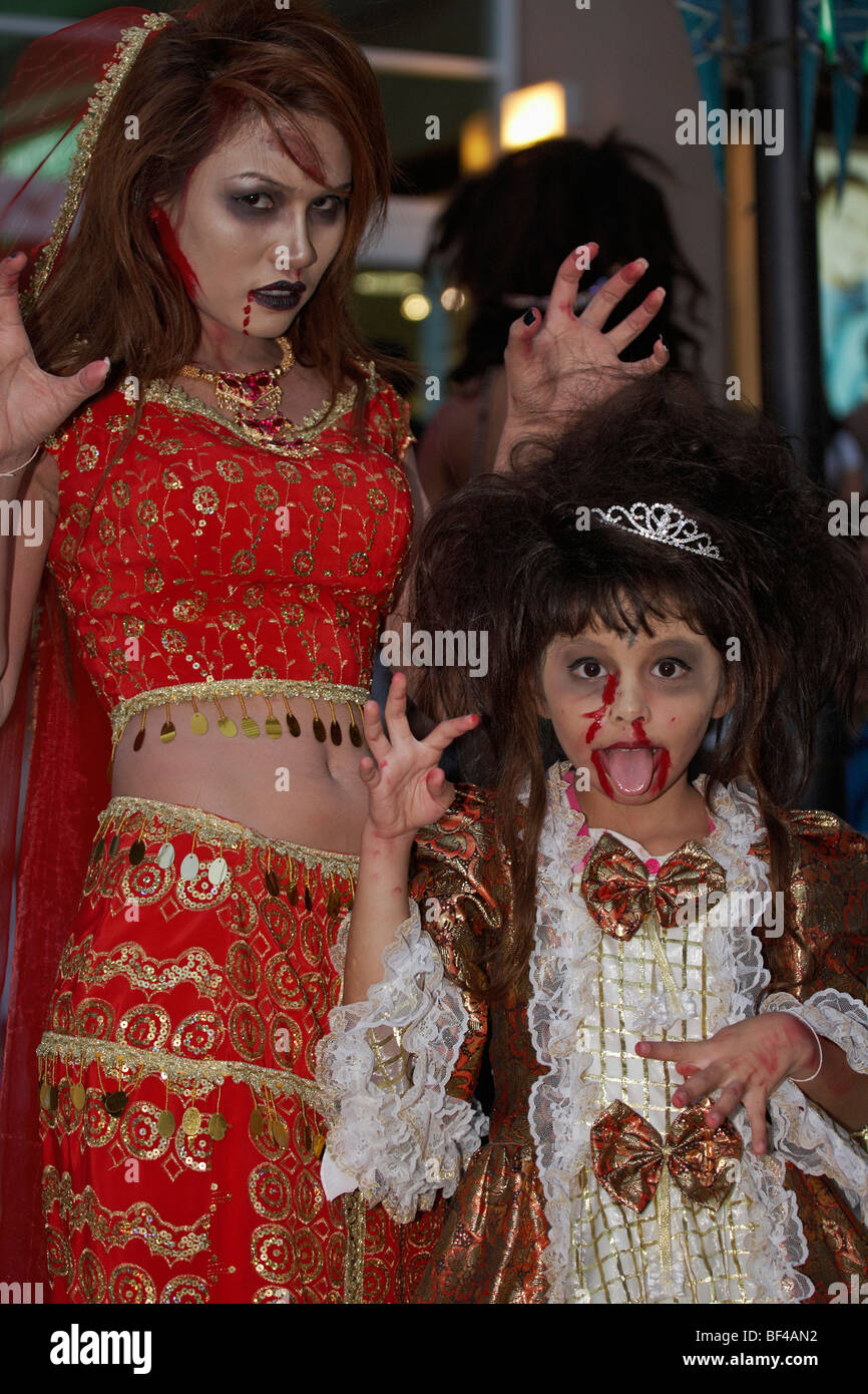 Mother and daughter dressed and made up as vampires at Halloween ...