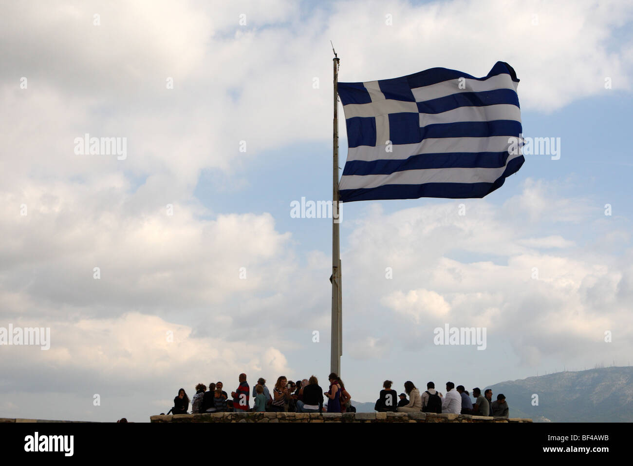 Greek flag at the Acropolis in Athens Greece Stock Photo - Alamy