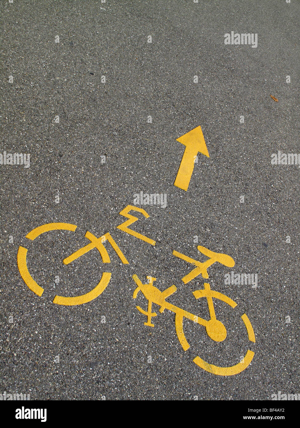 Symbol for a bicycle path painted on the pavement in Zurich in ...