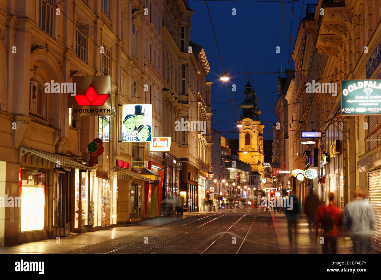 Schmidtorstrasse and Landstrasse, streets leading to the Ursuline Church, Linz, Upper Austria ...