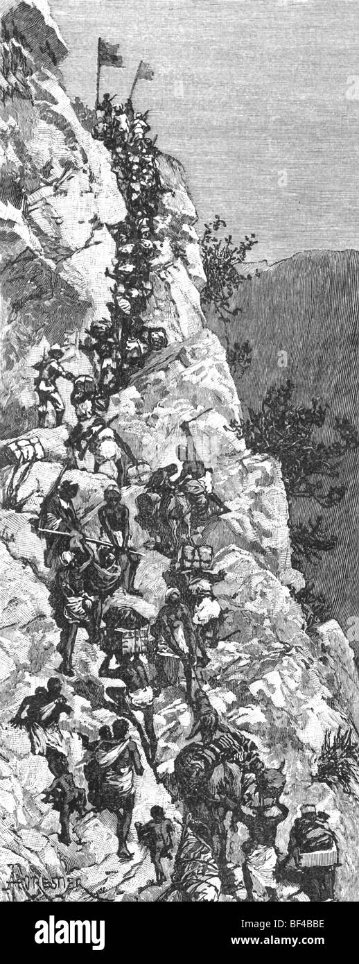 This engraving from H.M. Stanley's book shows members of the expedition ...