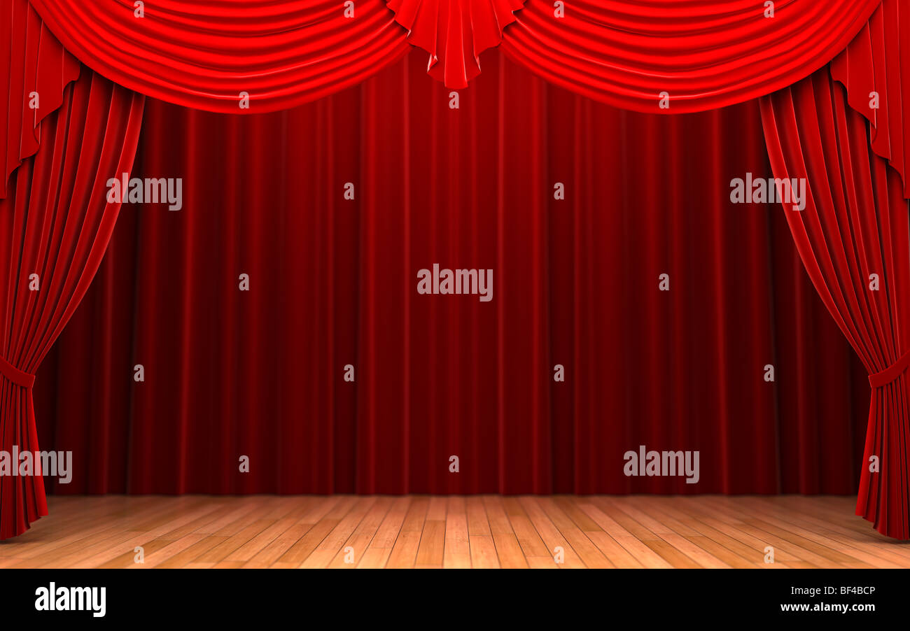 Red velvet curtain opening scene Stock Photo - Alamy