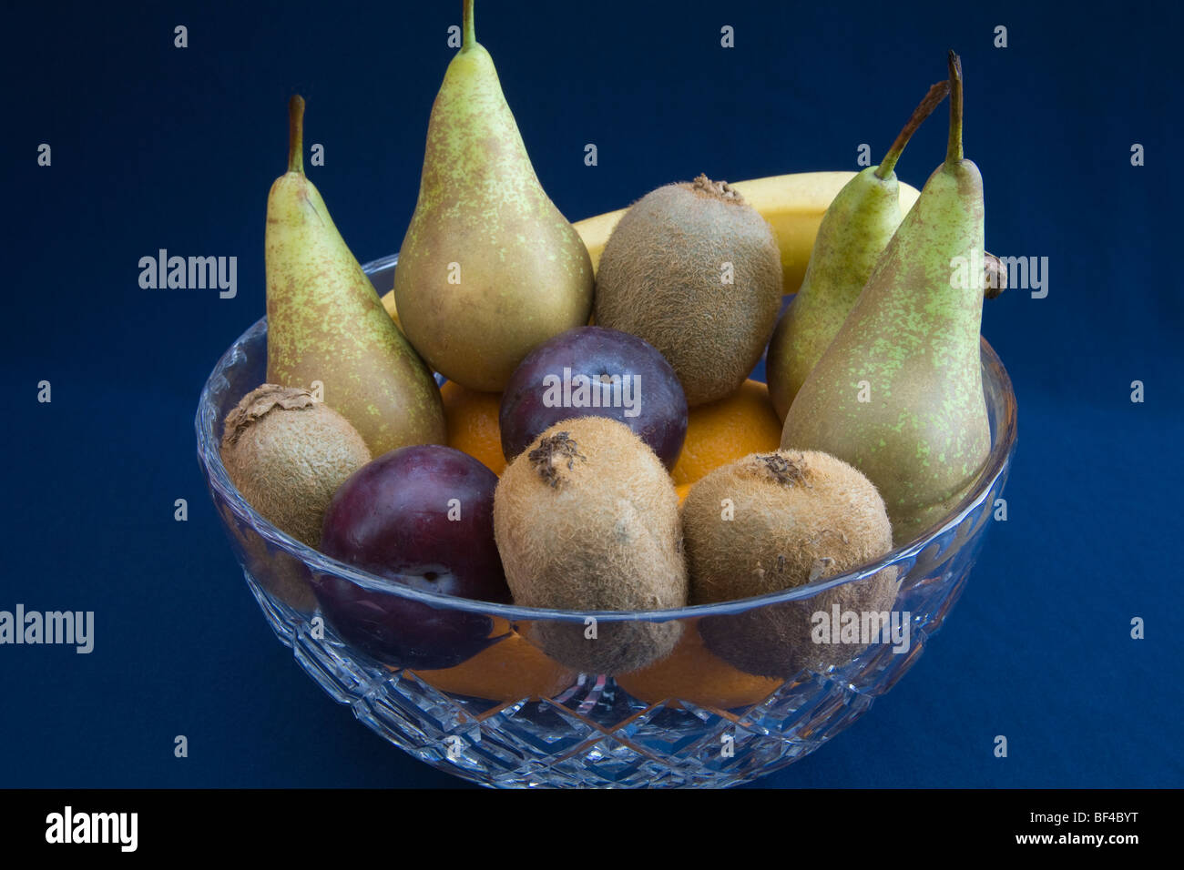 Studio Close up five different fruits in a cut glass bowl Stock Photo ...