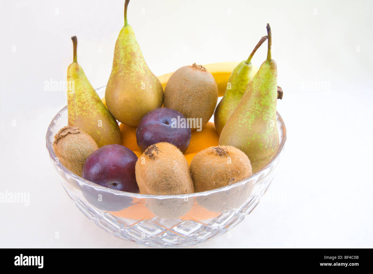 Studio Close up five different fruits in a cut glass bowl Stock Photo ...