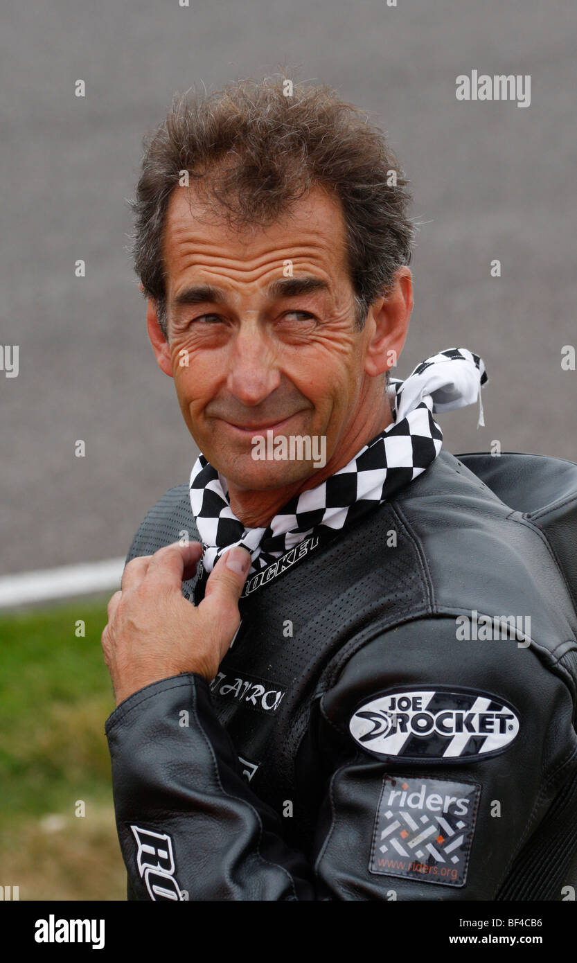 Steve Parrish in motorcycle leathers at the 2009 Goodwood Revival ...