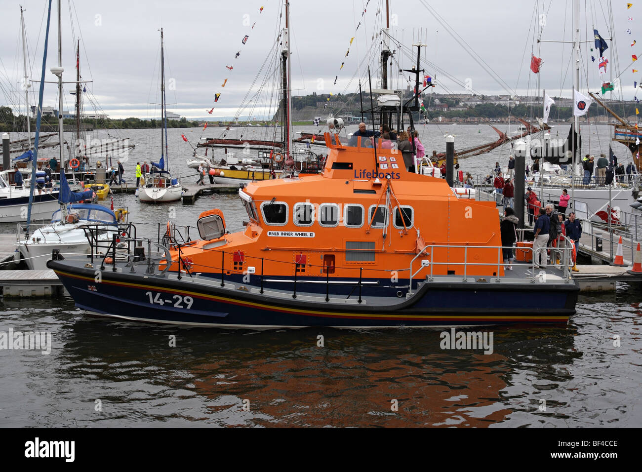 RNLI (Inner Wheel ll) Trent class Lifeboat moored in Cardiff bay Wales ...