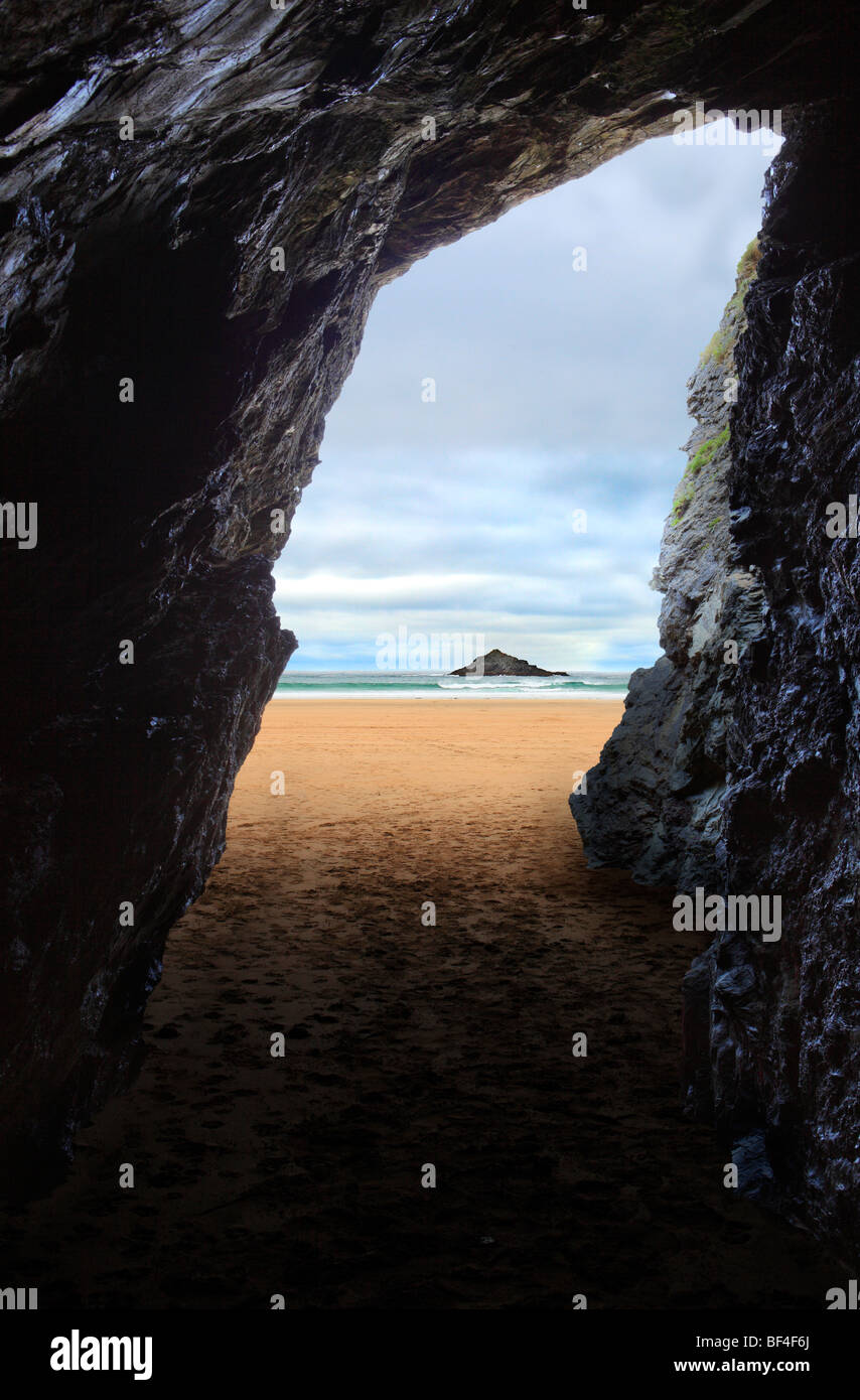 looking out of cave towards island Stock Photo - Alamy