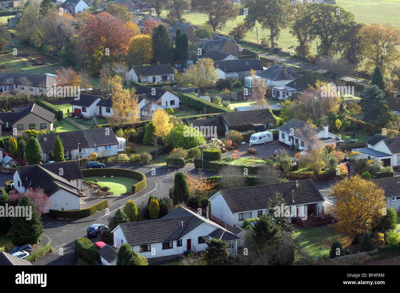 An aerial view of residential housing in Scotland, Perthshire Stock ...