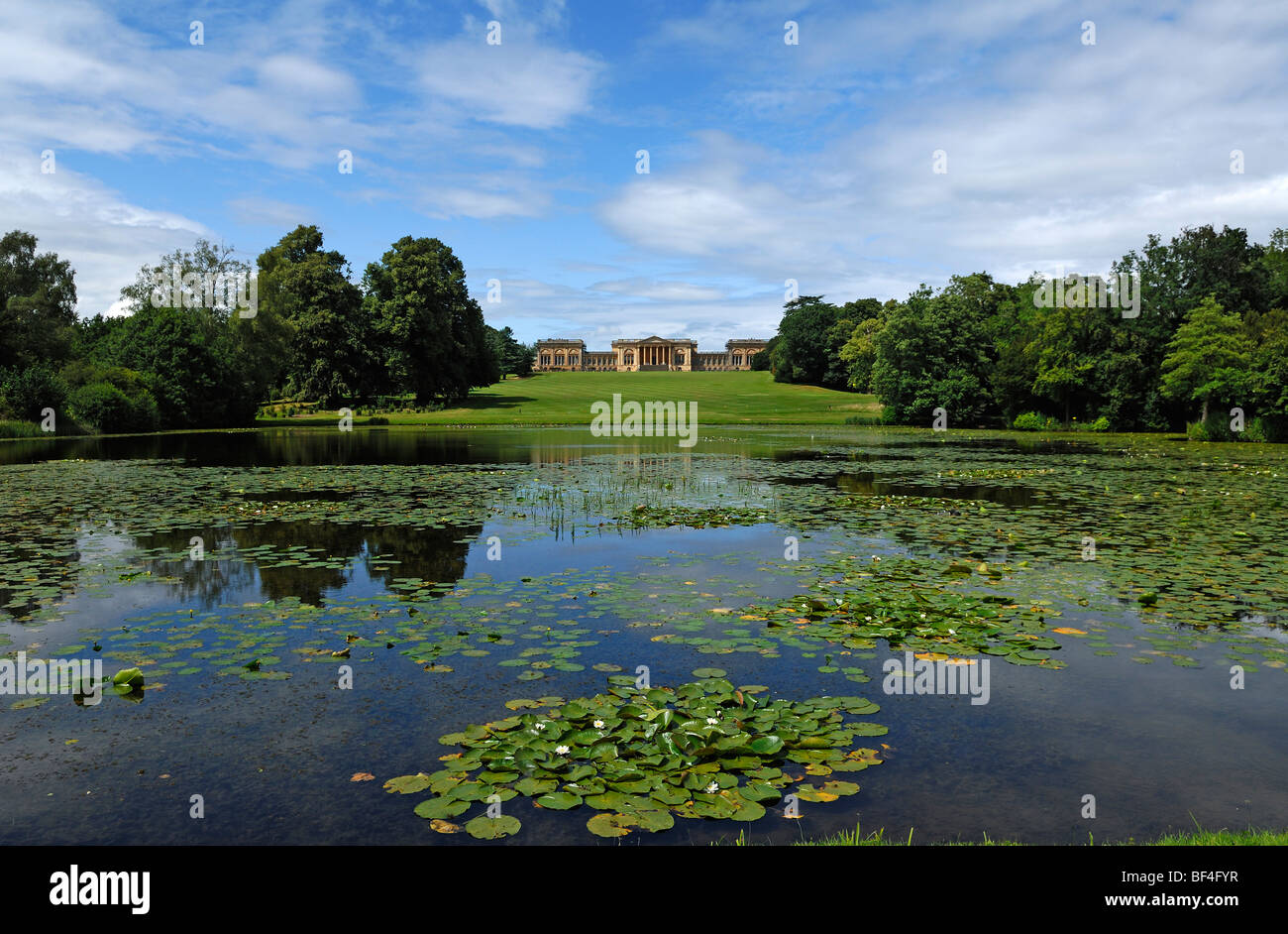 Stowe Landscape Gardens, front, Octagon Lake, rear, Stowe School, the ...