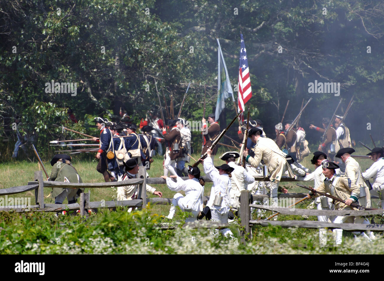 American patriots in battle - costumed American Revolutionary War (1770 ...