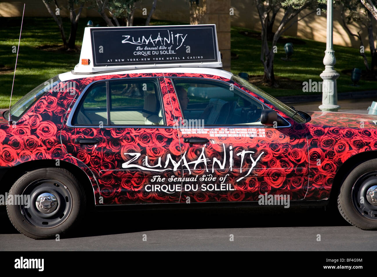 Taxi Cab on Las Vegas Strip advertising Zumanity from Cirque du Soleil ...