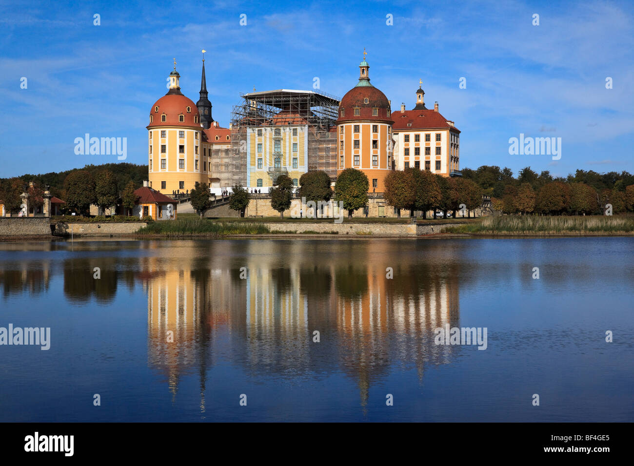 Moritzburg castle with its facade being restored, completion around ...