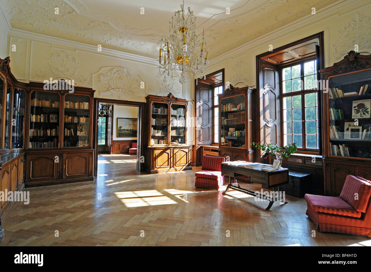 Library, interior design, furniture, Schloss Dyck, moated Baroque ...
