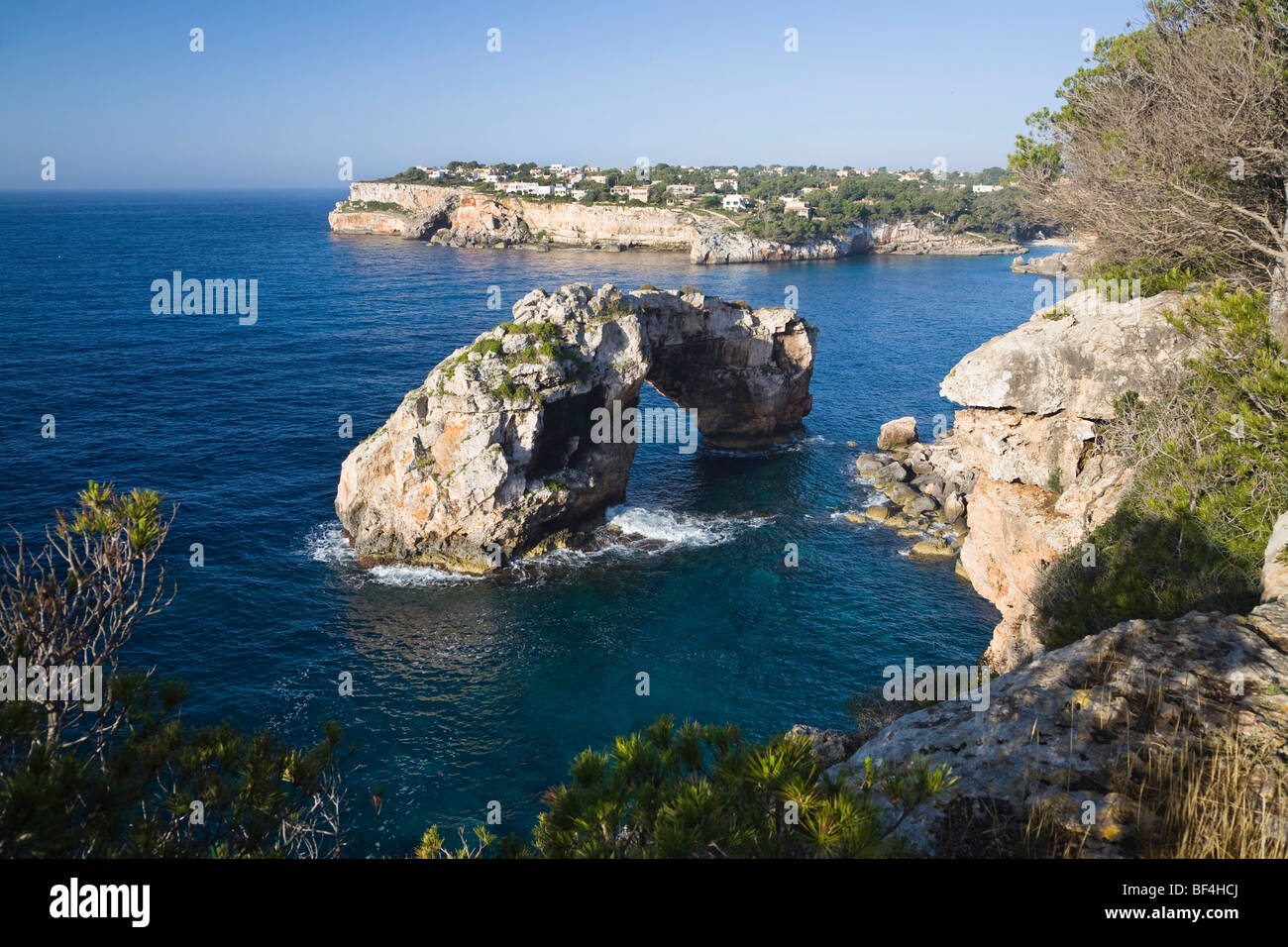 Archway of Es Pontas, Cala Santanyi Bay, Mediterranean Sea, Mallorca ...