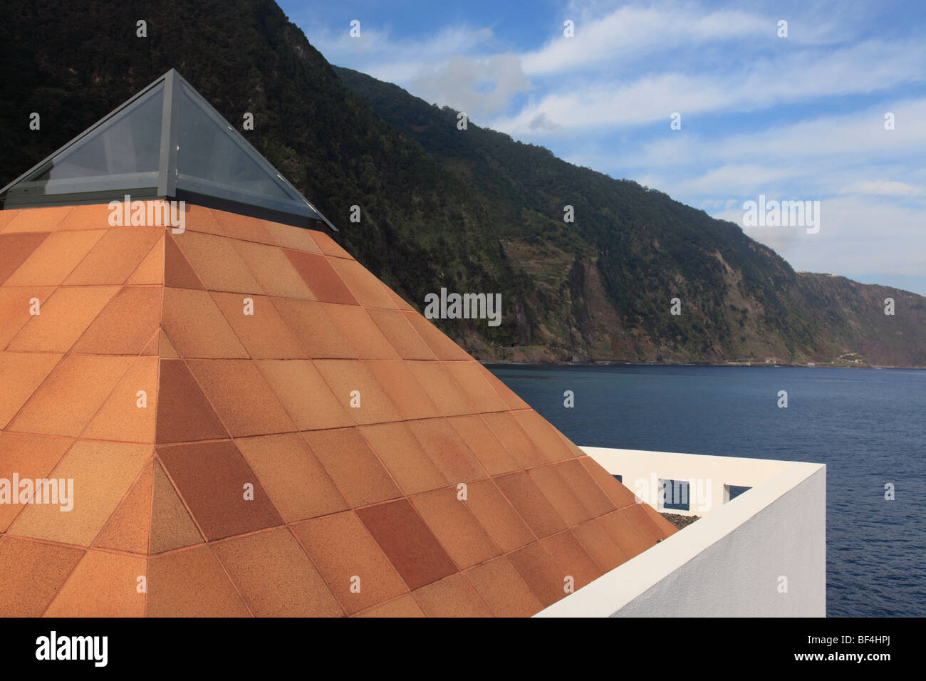 modern architectural pyramid shaped roof at the north coast of Madeira ...