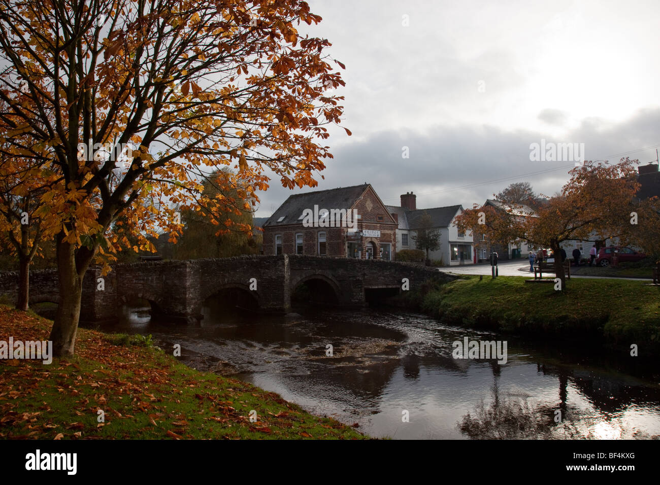 Medieval bridge across the River Clun in Clun, Shropshire Stock Photo ...