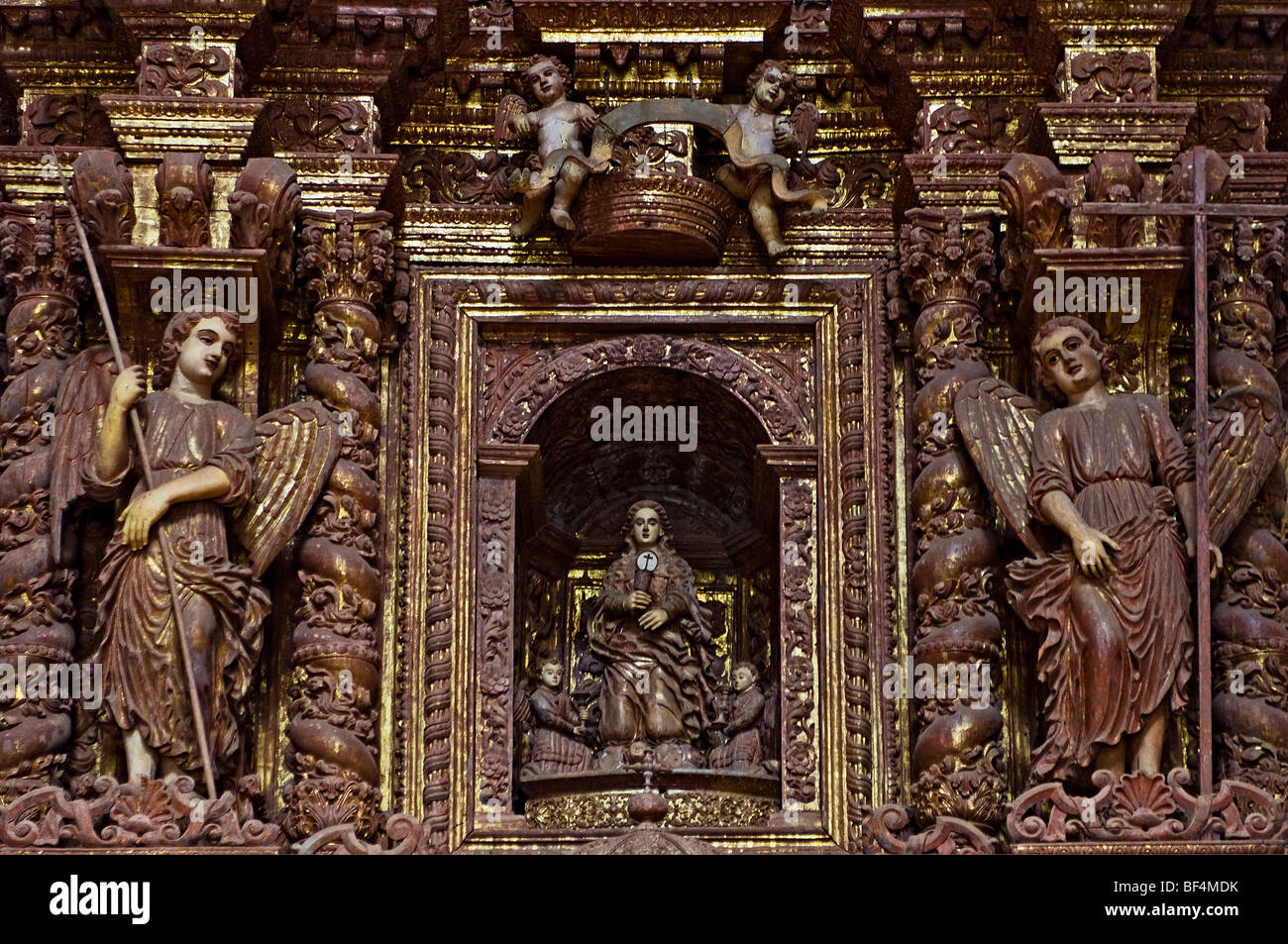 Magnificent painted wood carvings adorning the interior of the Church ...