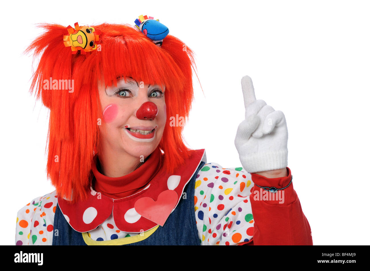 Clown signaling number one Stock Photo - Alamy