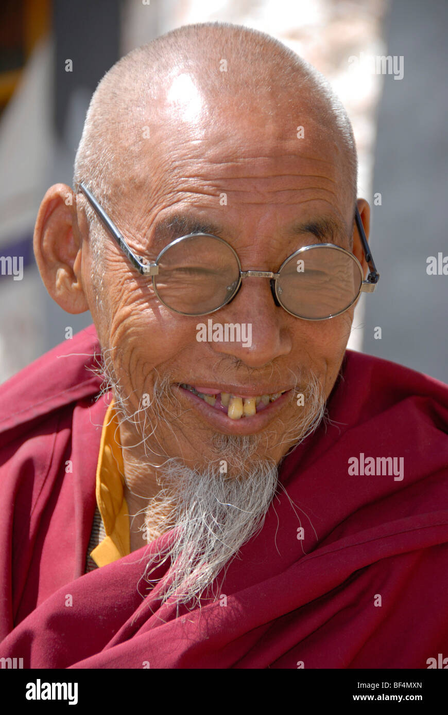 Tibetan Buddhism, portrait, joy, monk with glasses and goatee ...