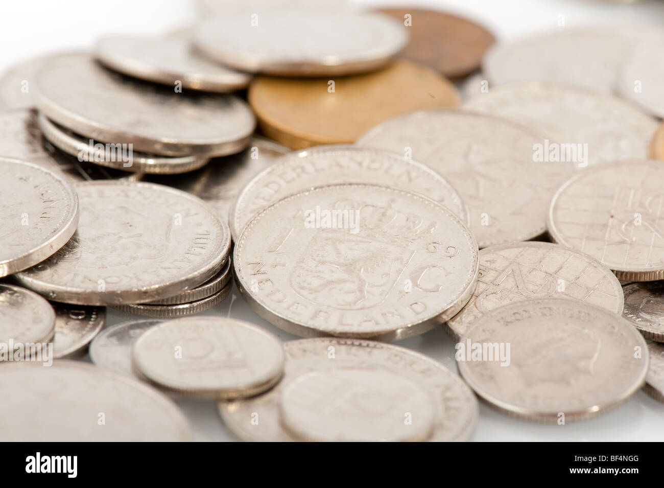 Old Dutch guilders in different value isolated over white Stock Photo ...