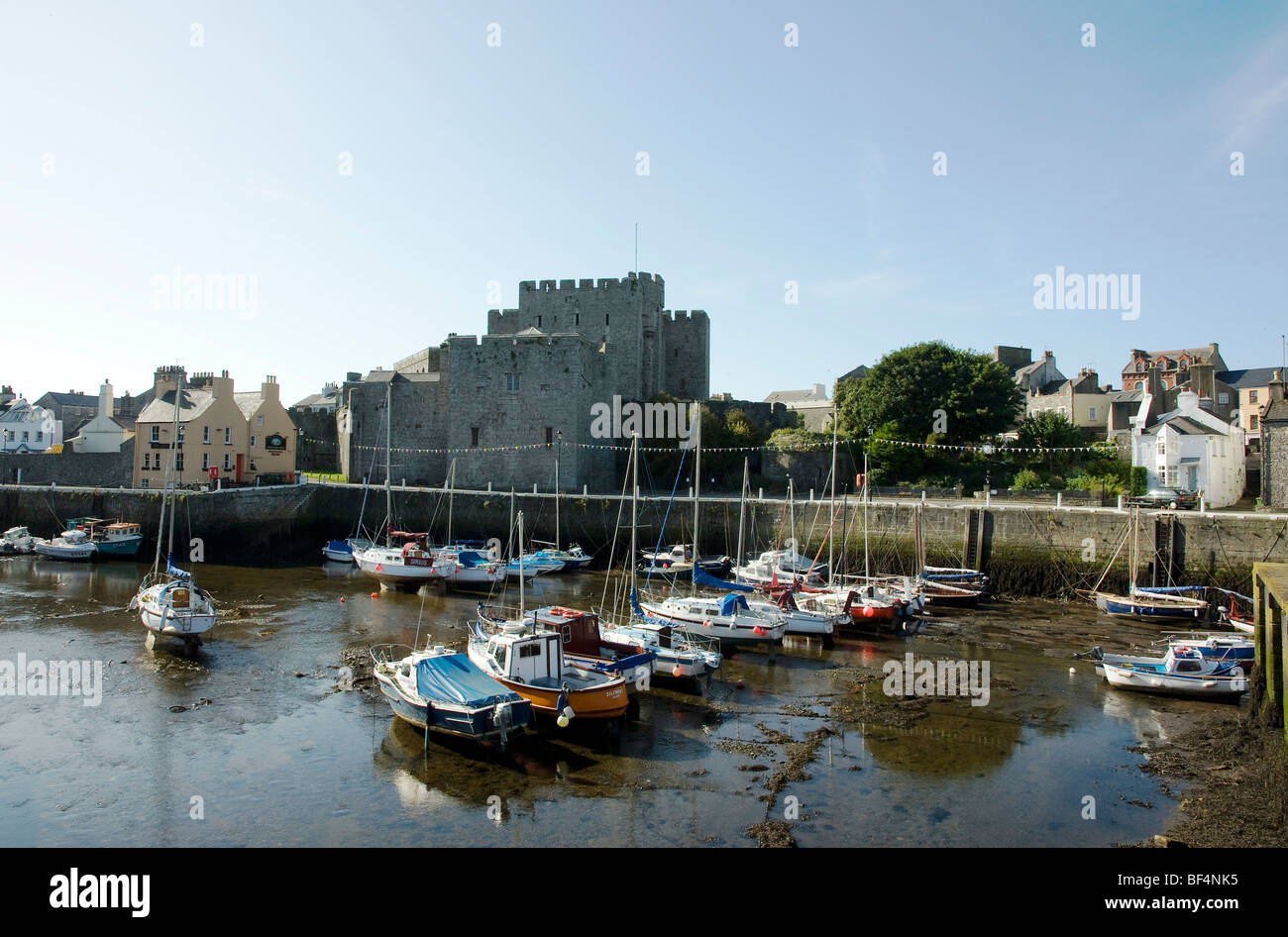 Castle Rushen and Castletown harbour Stock Photo - Alamy