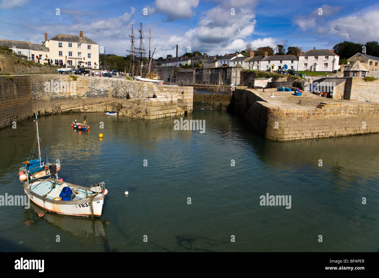 Charlestown harbour and tall ship; Cornwall Stock Photo - Alamy