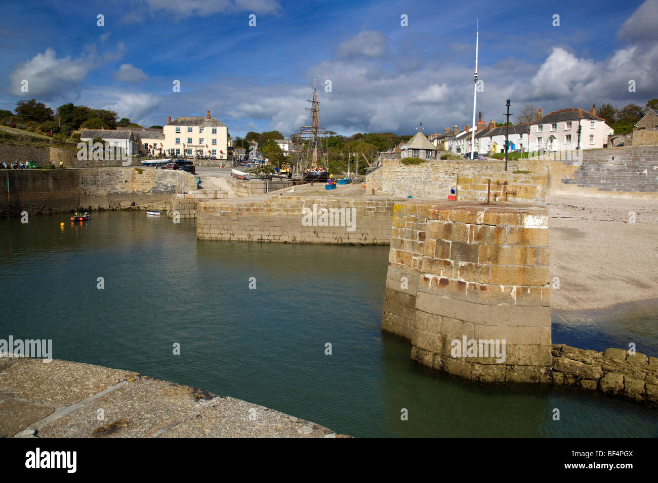 Charlestown harbour and tall ship; Cornwall Stock Photo - Alamy