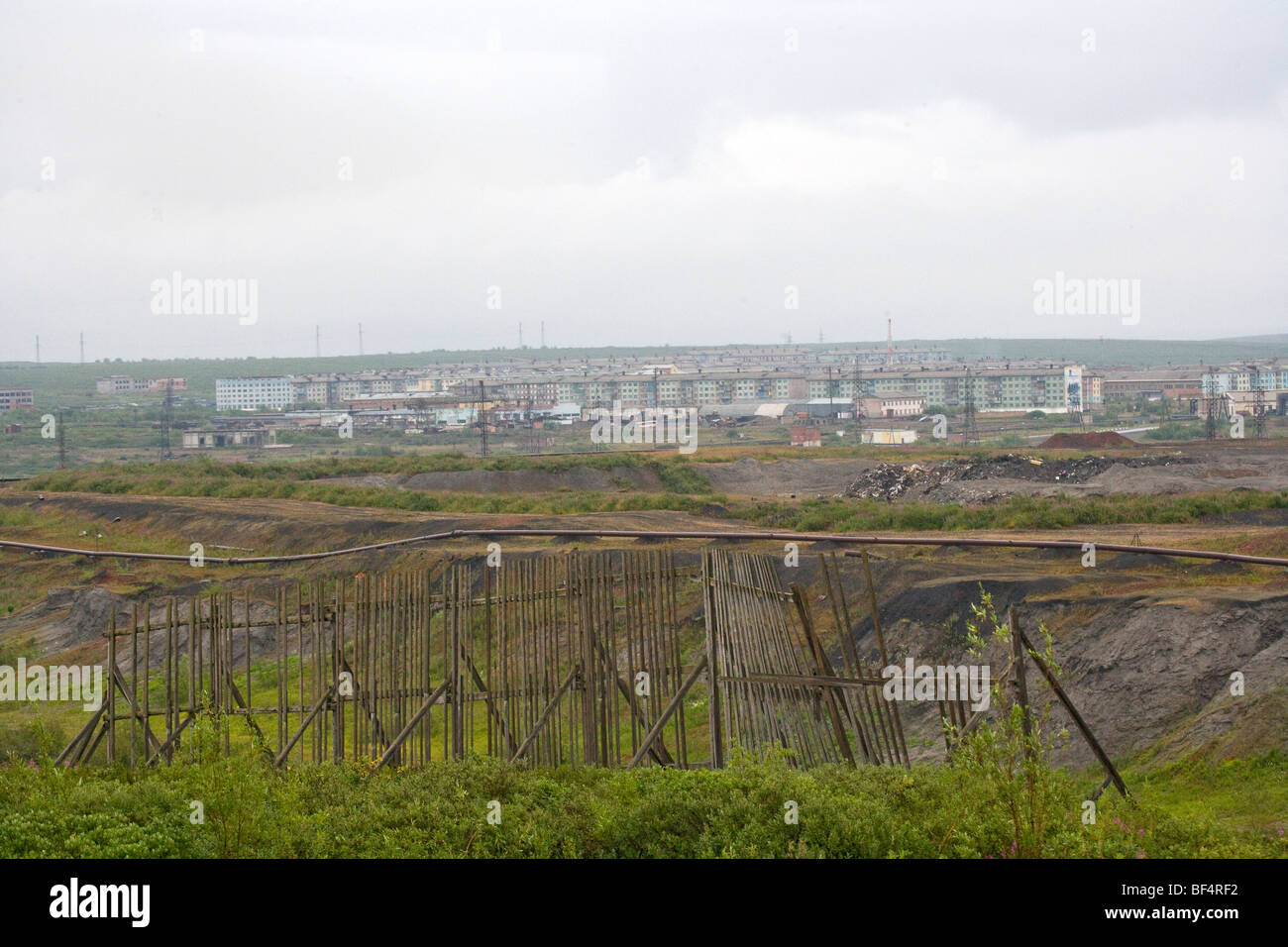 Abandoned coal mines, cityscape in background, Vorkuta, Russia Stock ...