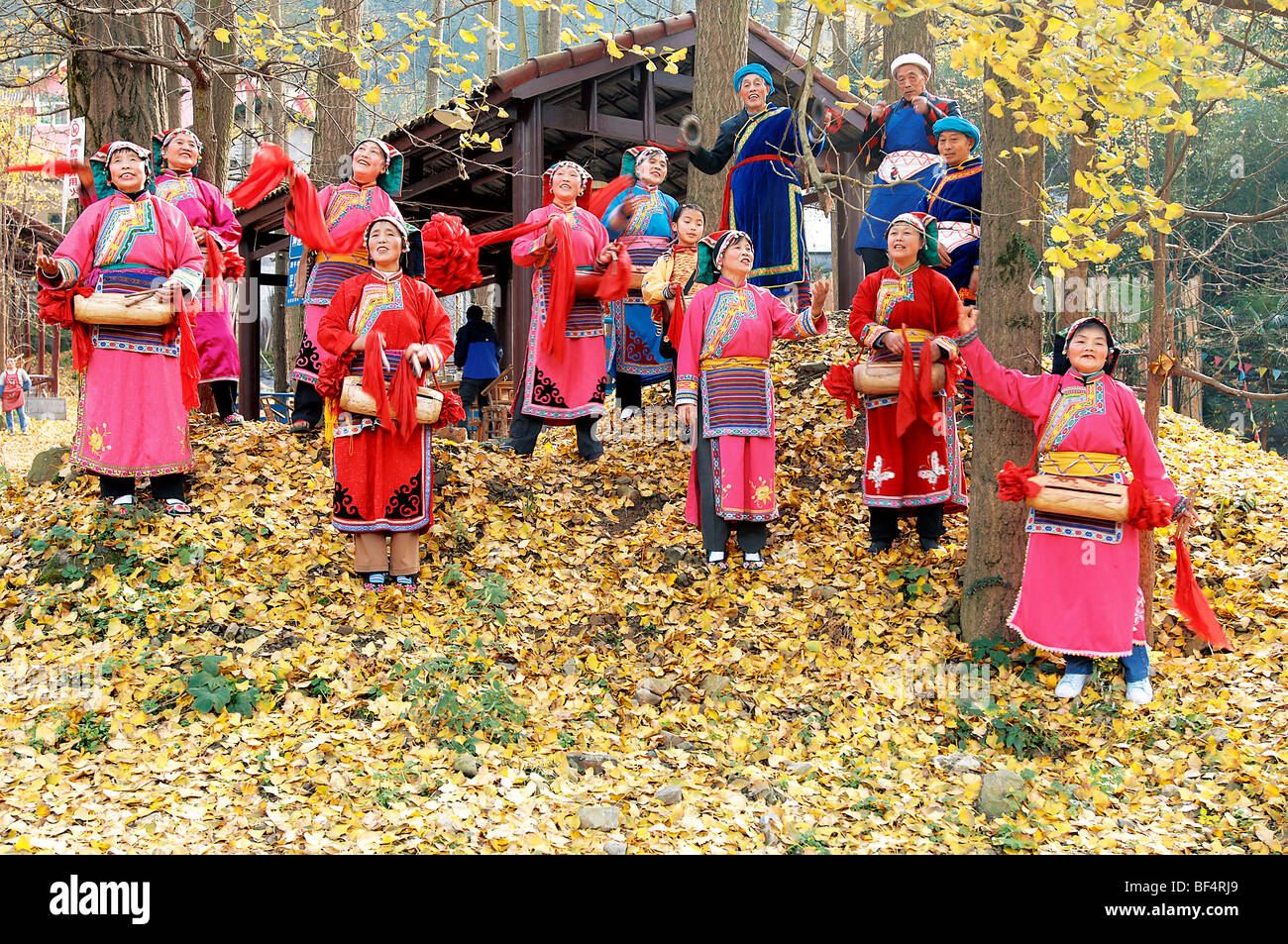 Elderly Tibetan performing, Pi County, Chengdu, Sichuan Province, China ...