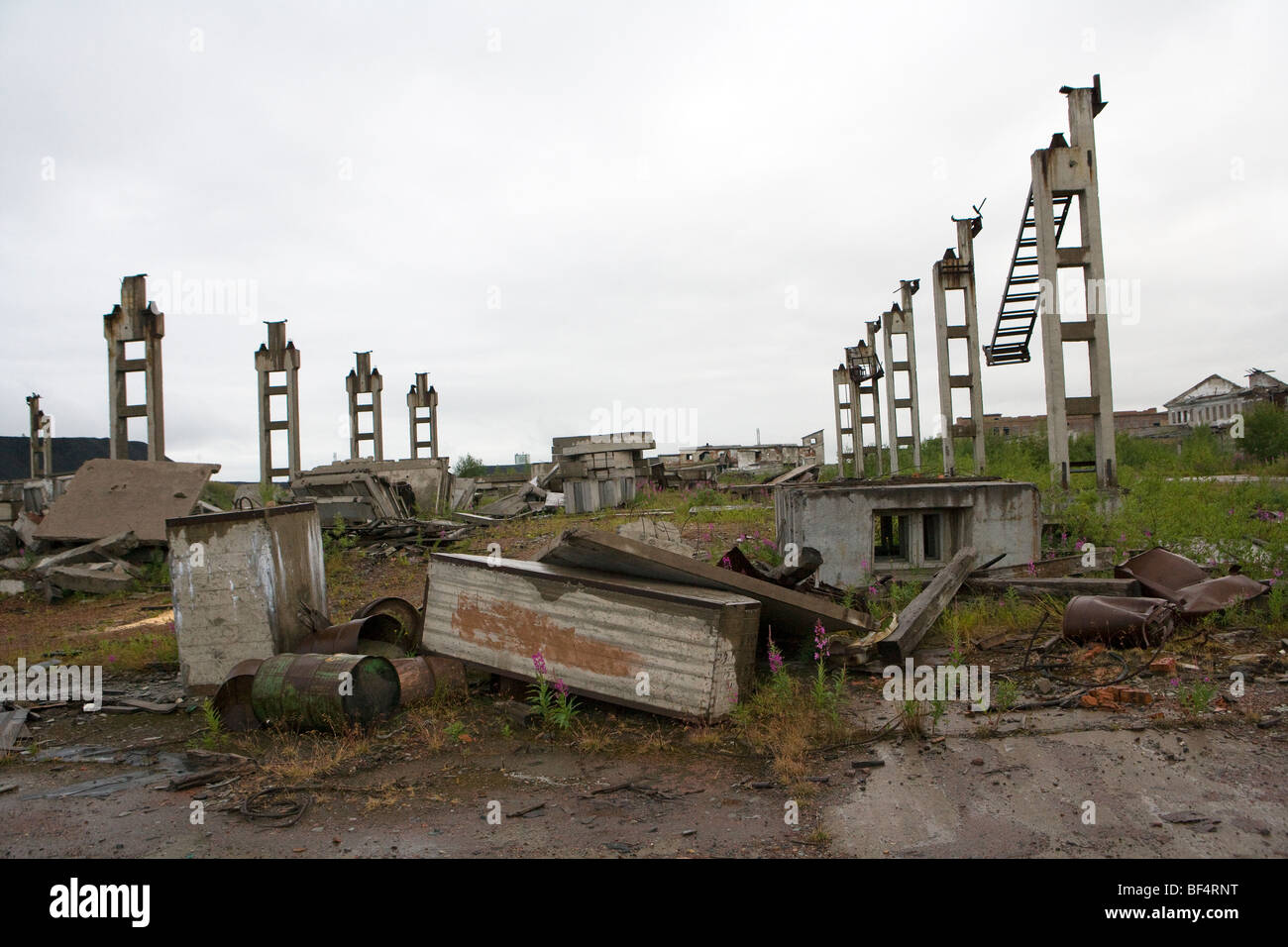 Derelict site of factory, Polyarny, Russian Arctic, Urals, Russia Stock ...