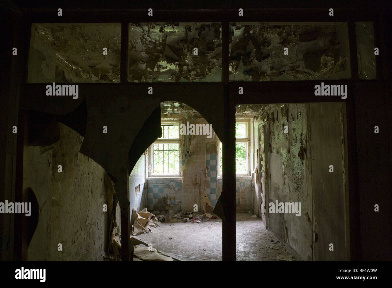 View inside abandoned hospital from broken window, Ekaterinburg, Russia ...