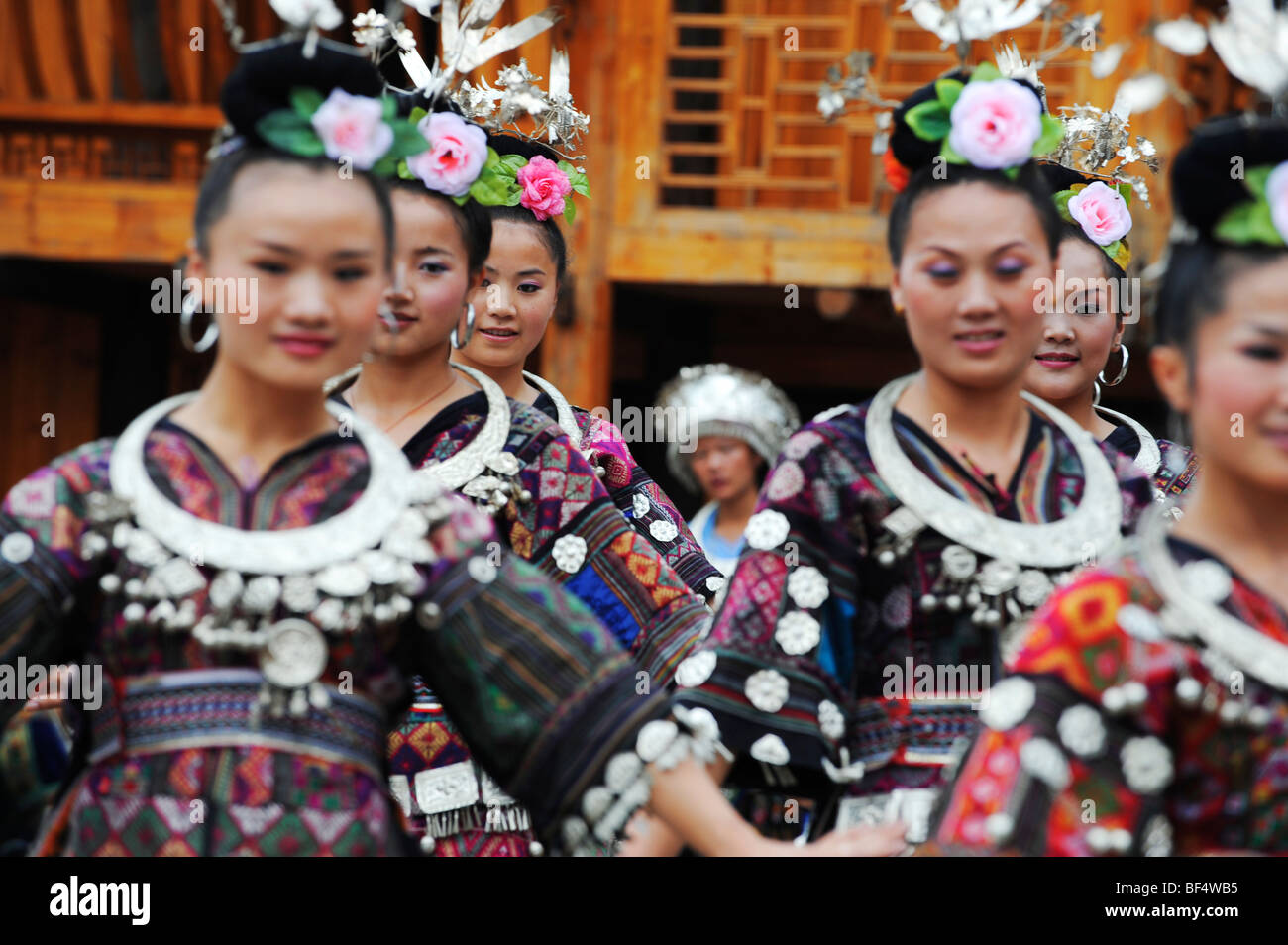 Short Skirt Miao Young Women Performing Upper Langde Miao Village Leishan County Kaili City