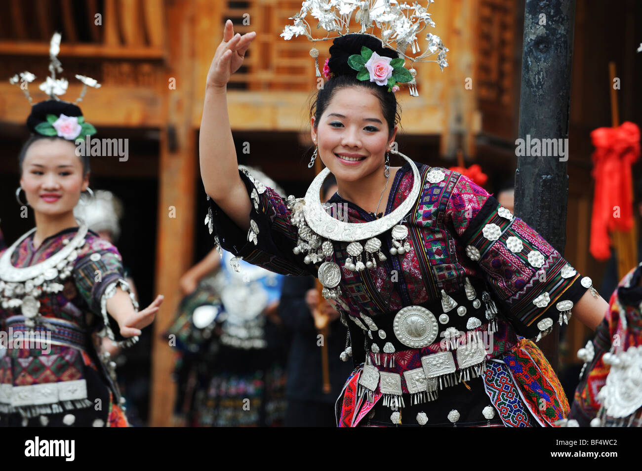 Short Skirt Miao Young Women Performing Upper Langde Miao Village Leishan County Kaili City