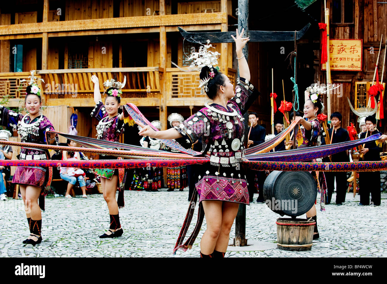 Short Skirt Miao Young Women Performing Upper Langde Miao Village Leishan County Kaili City