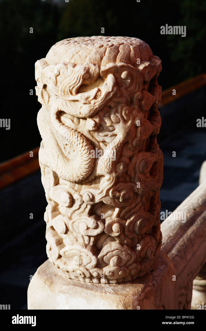 Marble railing carved with dragon and cloud pattern, Beihai Park ...