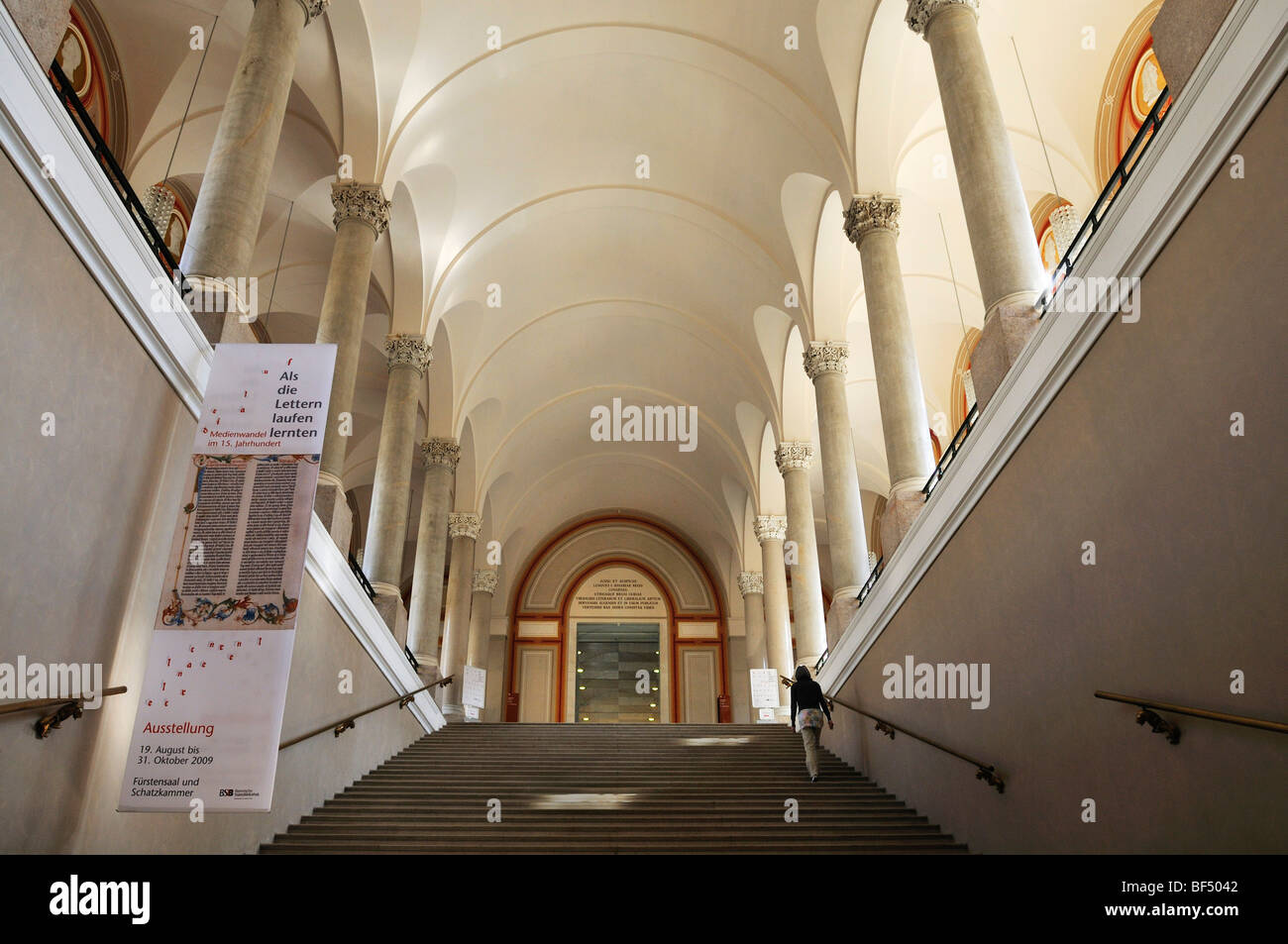 Bavarian State Library, stairs leading to the first floor, ceiling ...