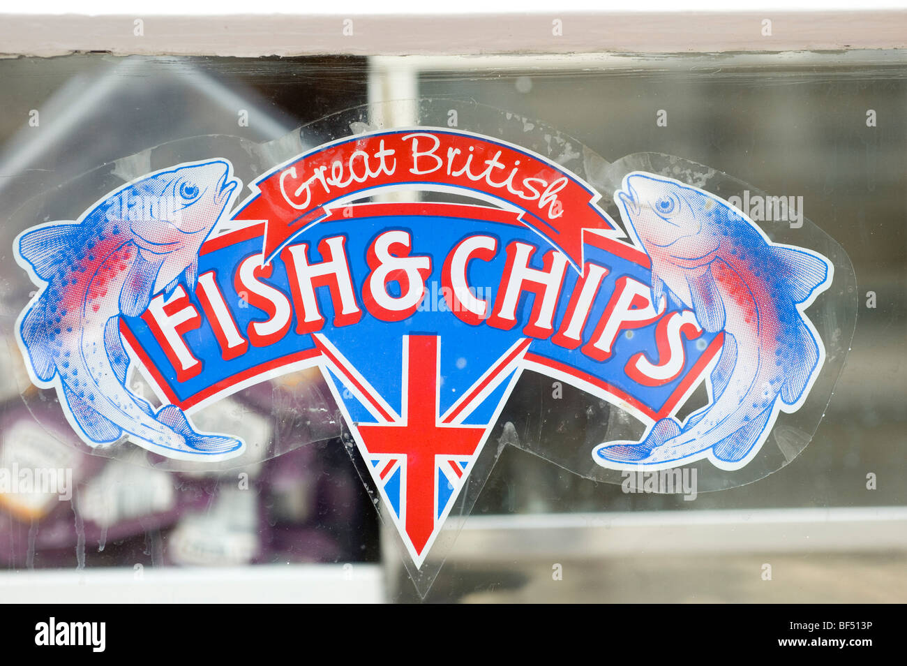 generic british fish and chip shop signs Stock Photo - Alamy