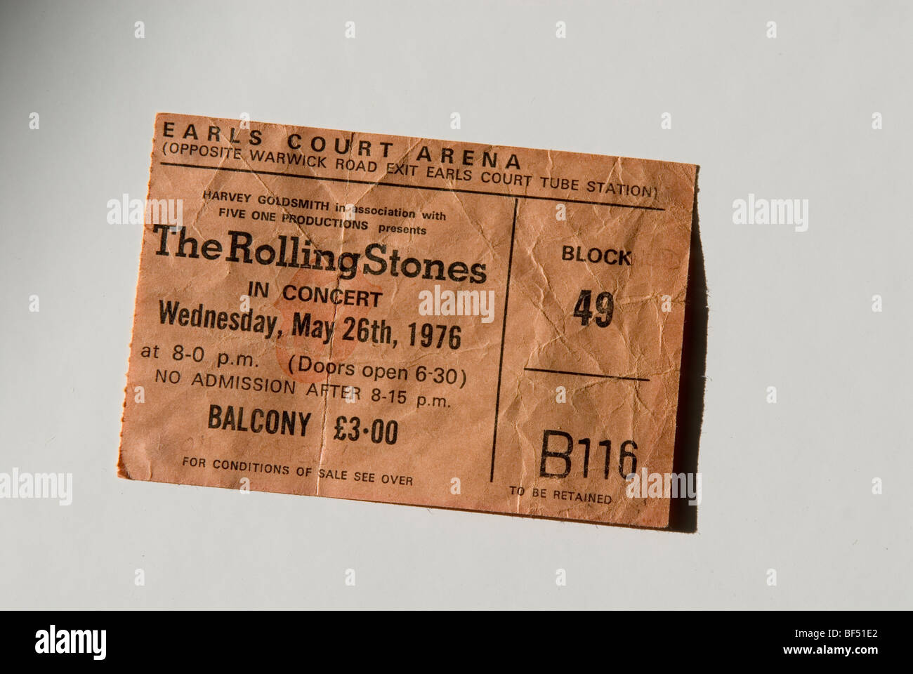 Rolling Stones ticket, Earl's Court, London, 1976 Stock Photo - Alamy