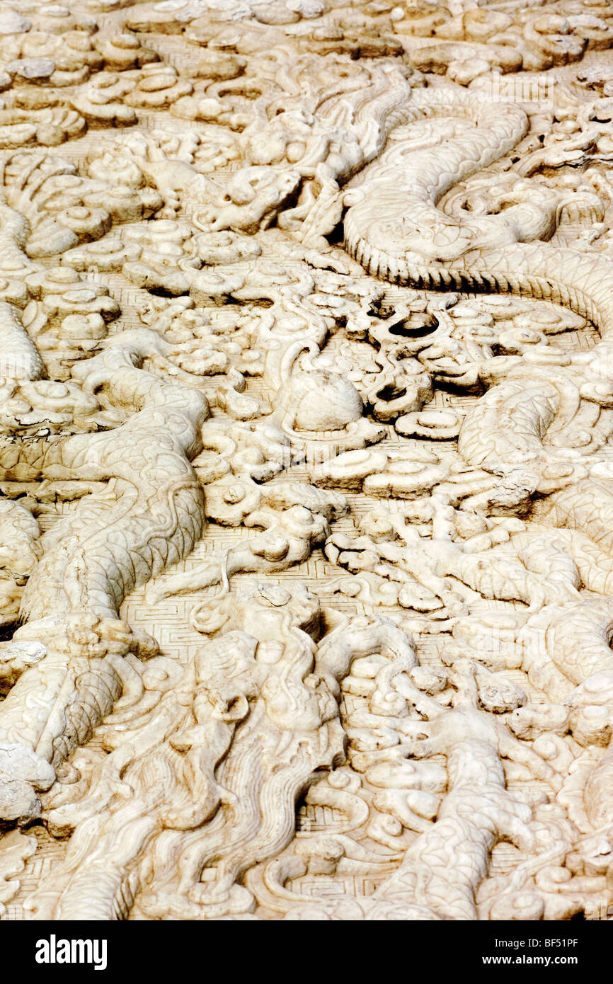 Raised marble platform carved with dragon and cloud pattern, The Temple ...