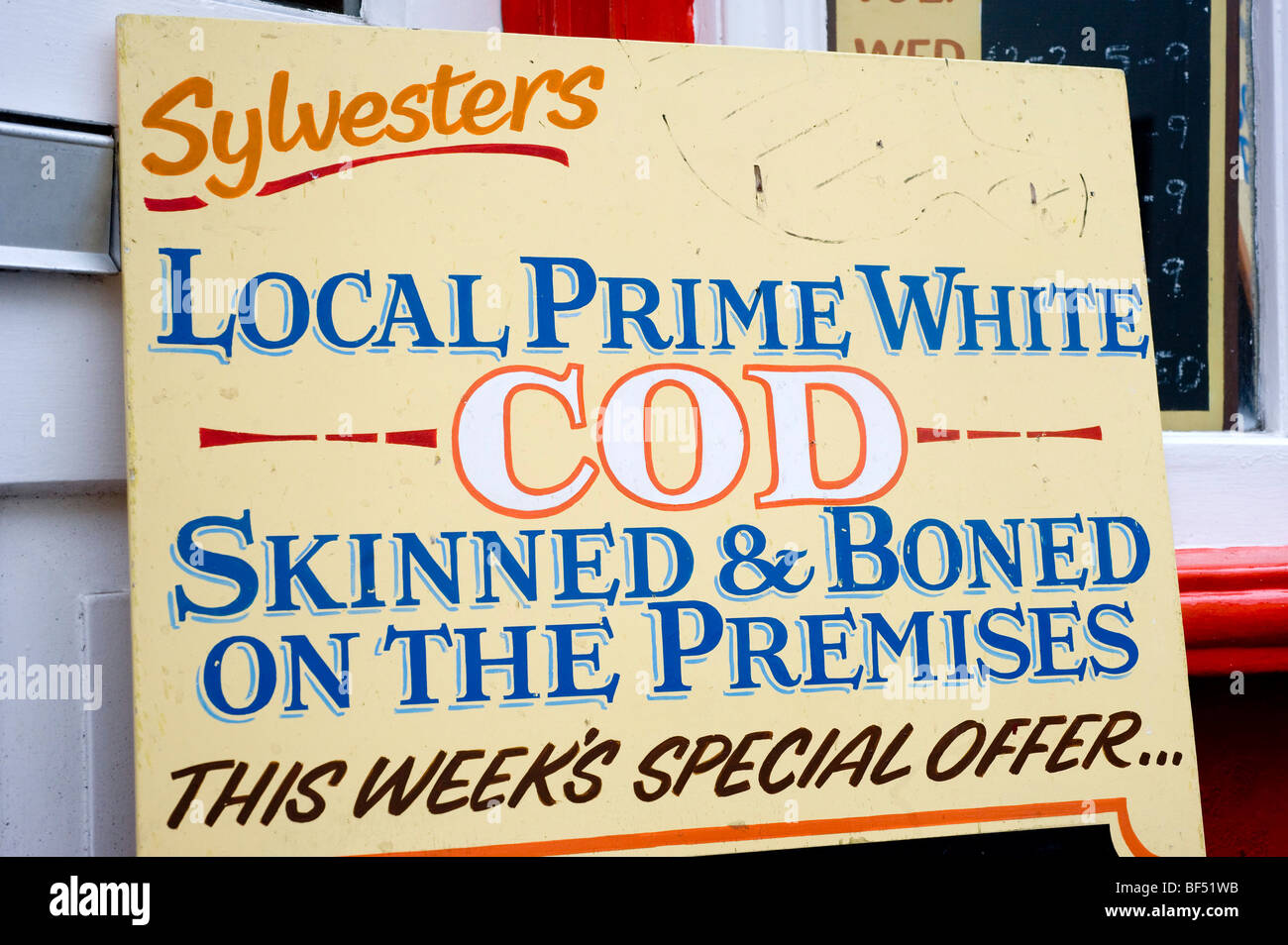 generic british fish and chip shop signs Stock Photo - Alamy