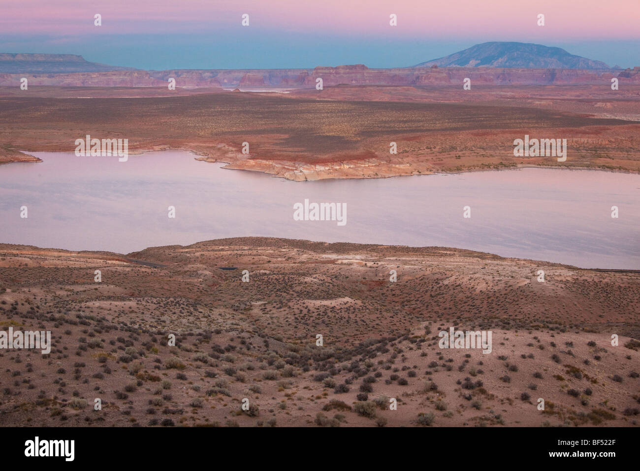 Lake Powell and the marina at sunset seen from the Wahweap viewpoint ...