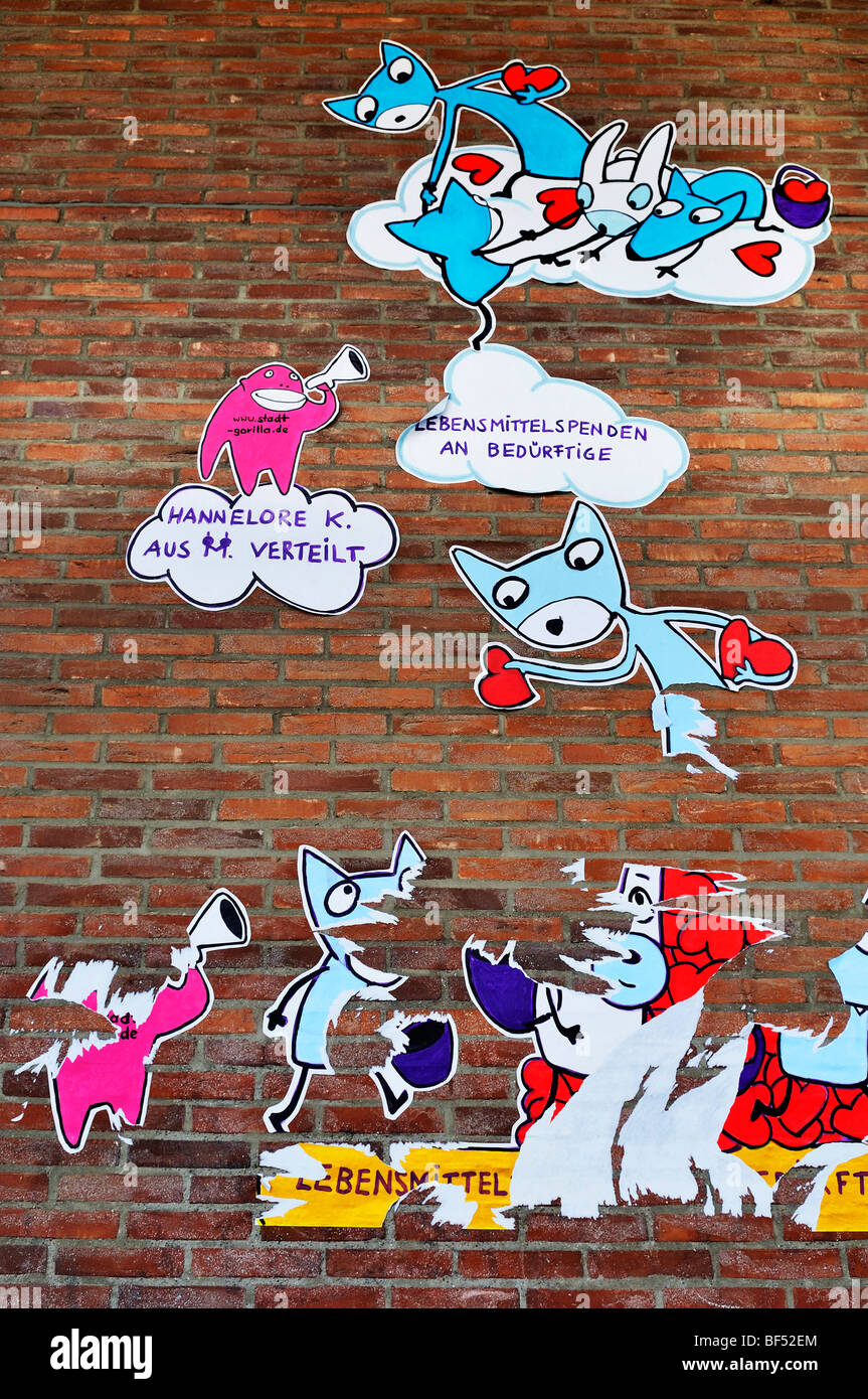 Stickers on a brick wall at the Gasteig Cultural Centre, Munich ...