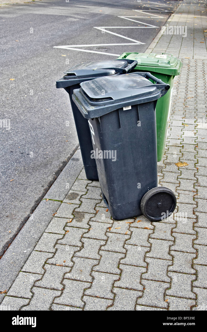 Plastic trash containers on the street, Aachen, Germany Stock Photo - Alamy
